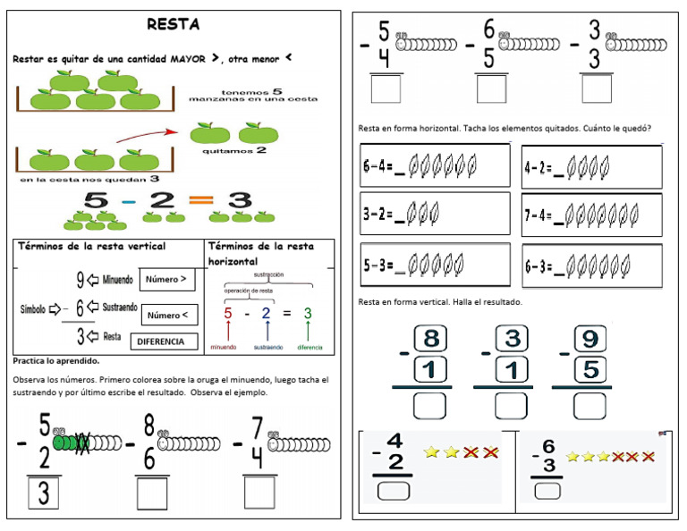 Resta: Ejercicios de Minuendo y Sustraendo | PDF