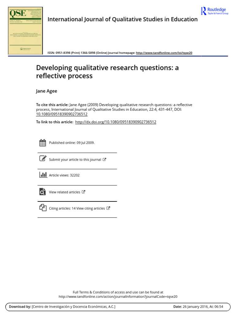 Agee - Developing Qualitative Research Questions | PDF | Qualitative ...
