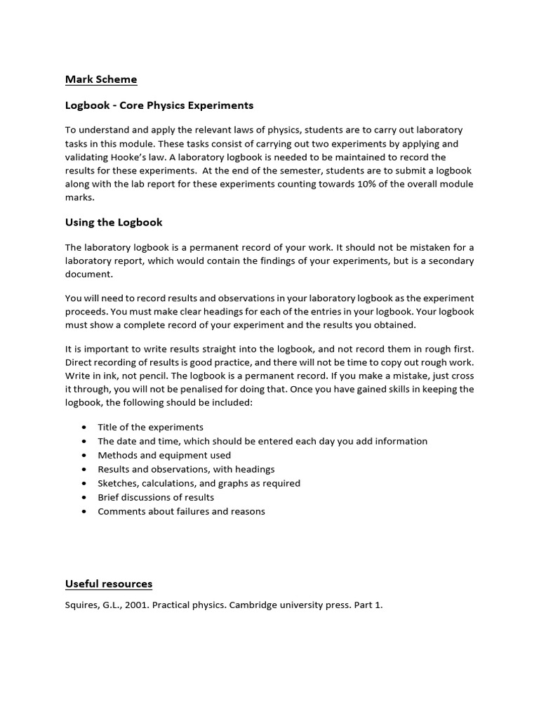 Mark Scheme Rev 1 - Core Physics Log Book | PDF | Experiment