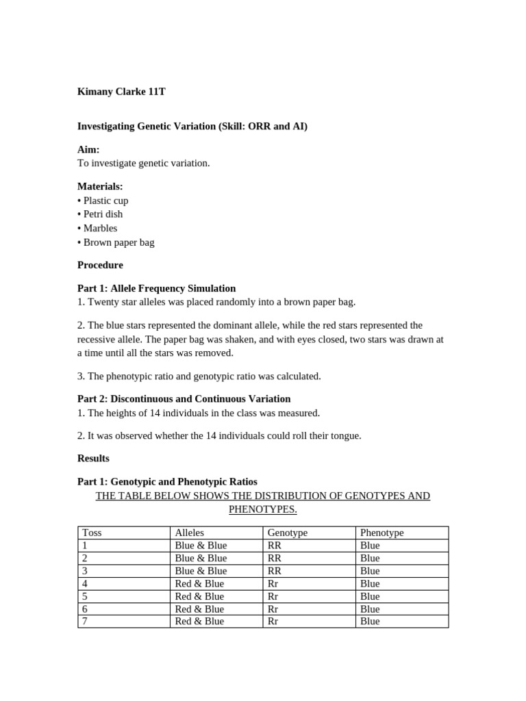 Genetic Variation Investigation Experiment | PDF | Dominance (Genetics ...
