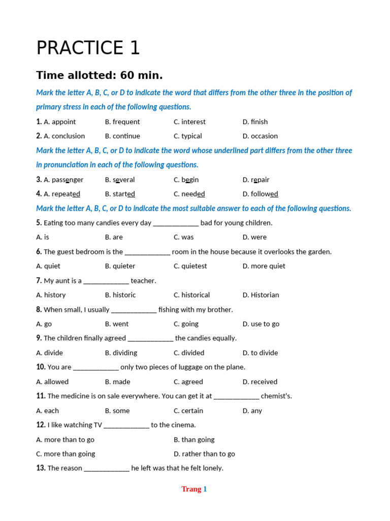 Đề 1- Anh 10 | PDF