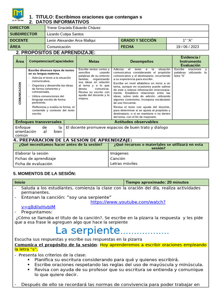 19-06 COM Escribimos Palabras y Oraciones Con S | PDF | Comunicación ...