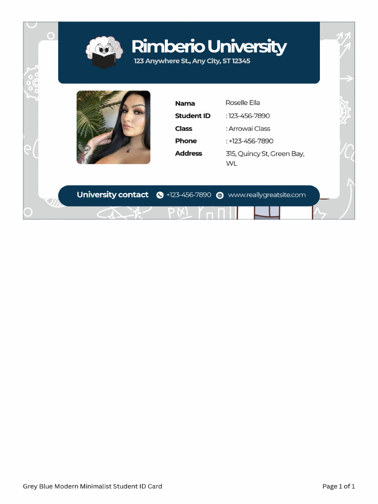 Grey Blue Modern Minimalist Student ID Card | PDF