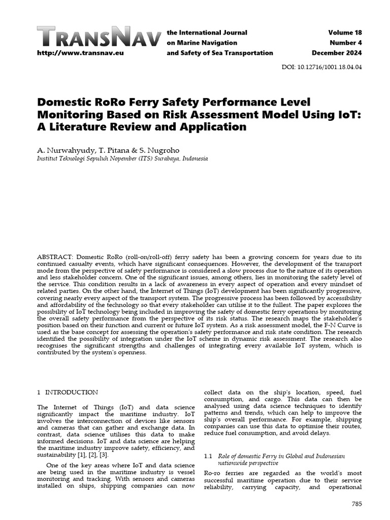 Domestic RoRo Ferry Safety Performance Level Monitoring Based On Risk ...