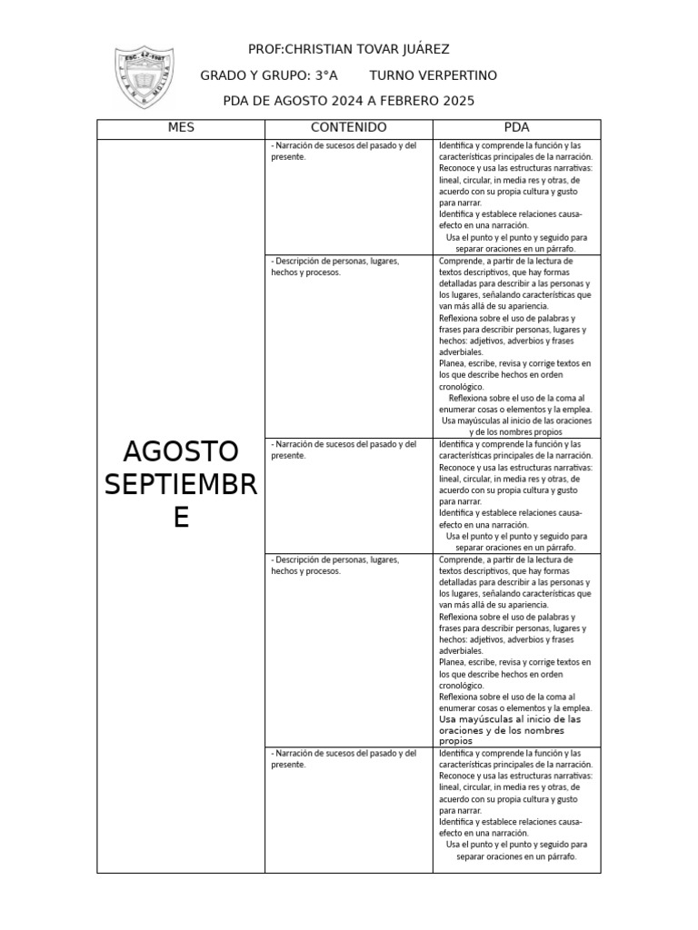 Pda 3°a Christian | PDF | Narración | Adverbio