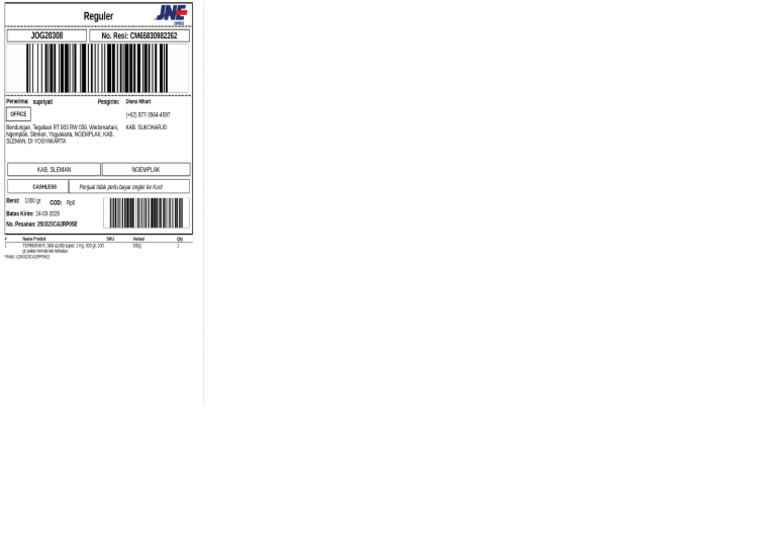 Label Pengiriman Jne-62 | PDF