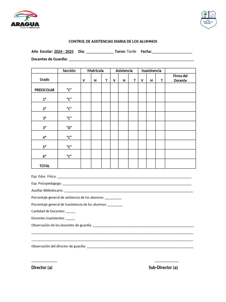 Control Asistencia Escolar 2024-2025 | PDF | Etapas educativas