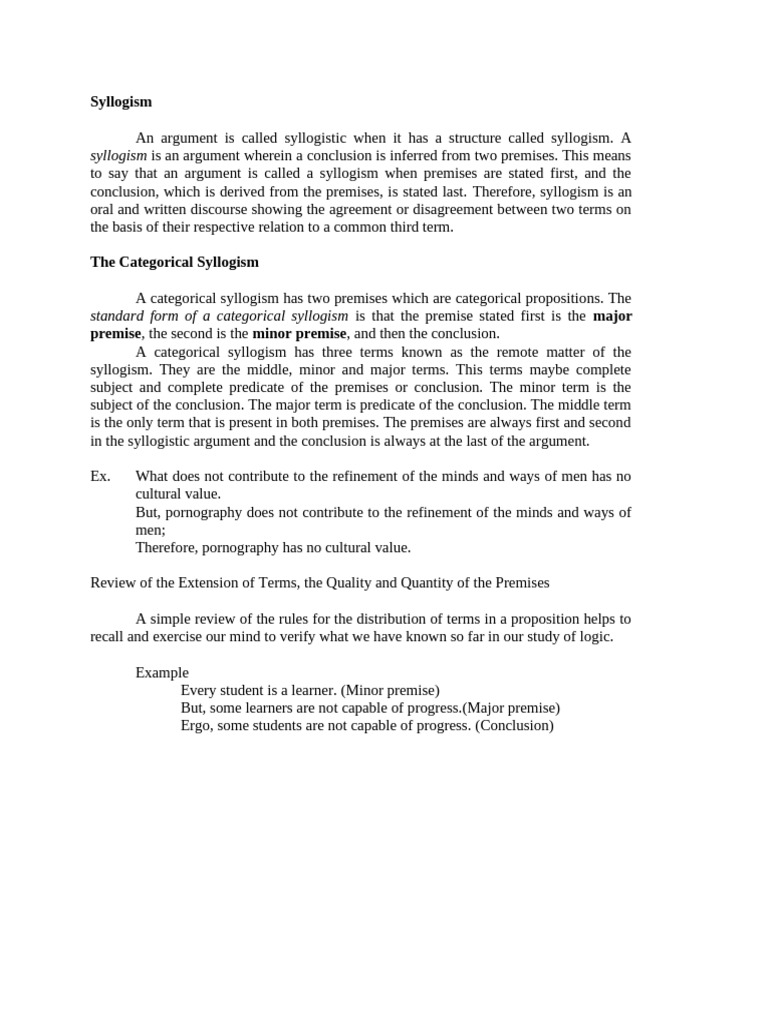 Categorical Syllogism - 125484765 | PDF | Logic | Deductive Reasoning