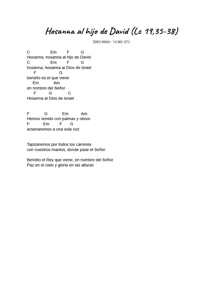 Hosanna al Hijo de David: Letra y Música | PDF