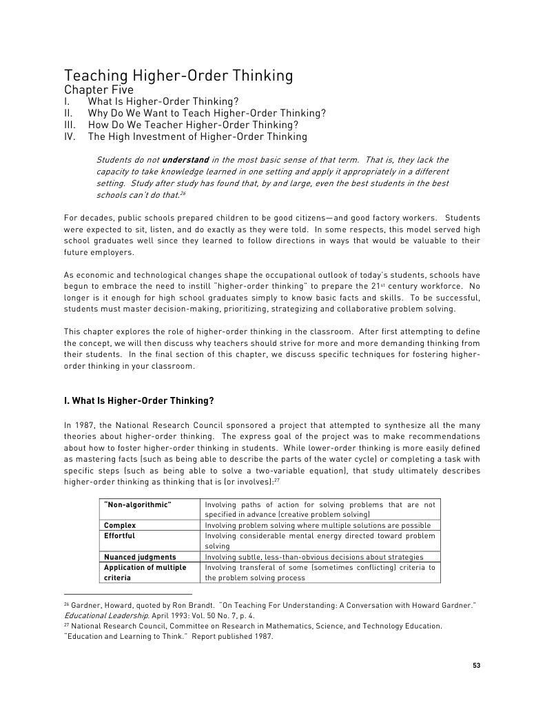 Higher Order Thinking | PDF | Thought | Teachers