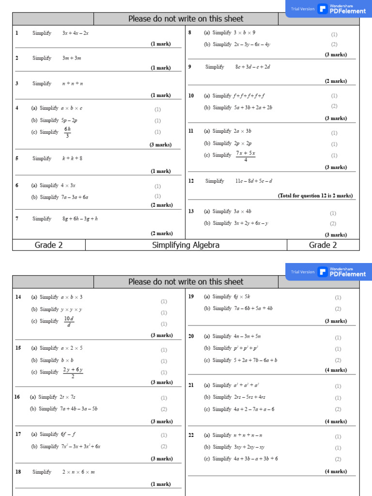 2 Simplifying Algebra Ws PDF | PDF