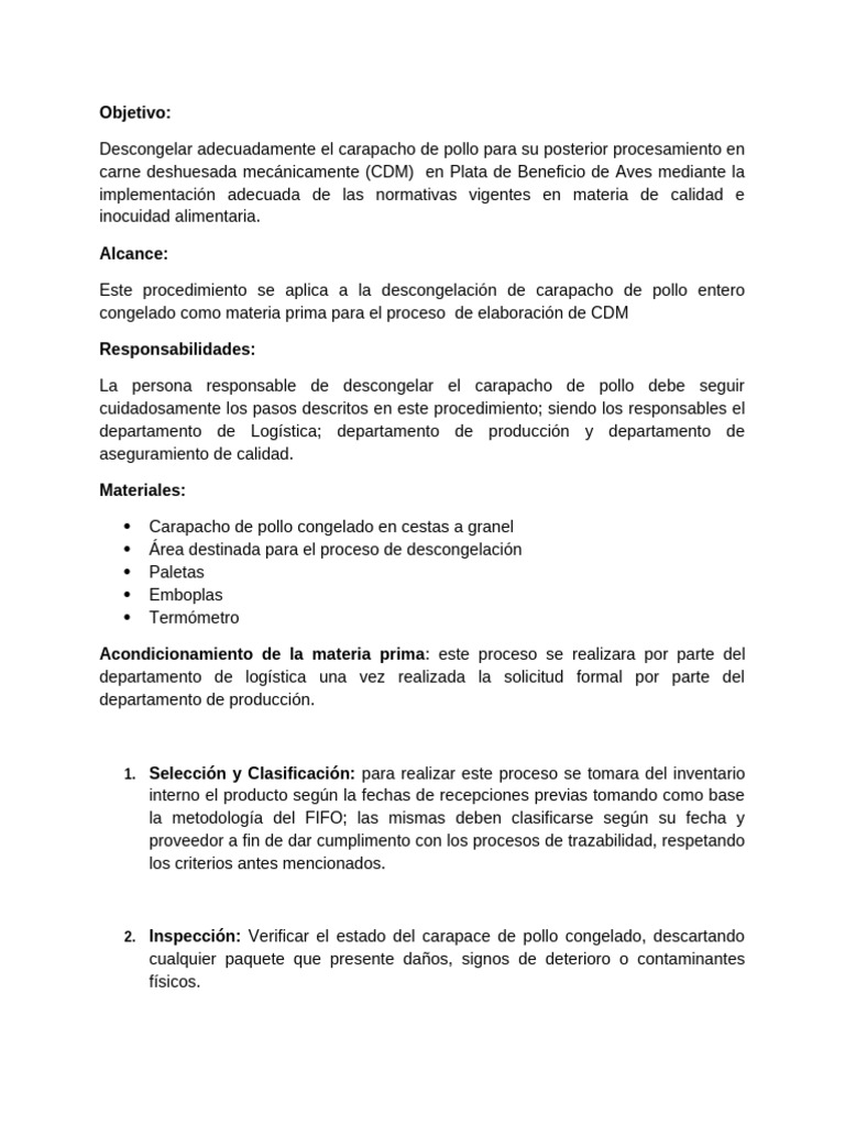 Descongelación Segura de Carapacho de Pollo | PDF