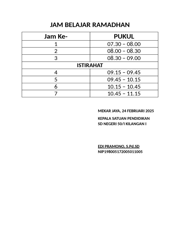 Jam Belajar Ramadhan | PDF