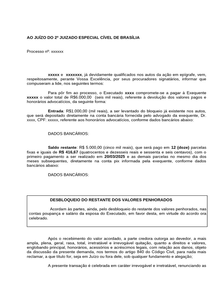 Modelo de PETIÇÃO DE ACORDO JUDICIAL | PDF | Advogado | Justiça