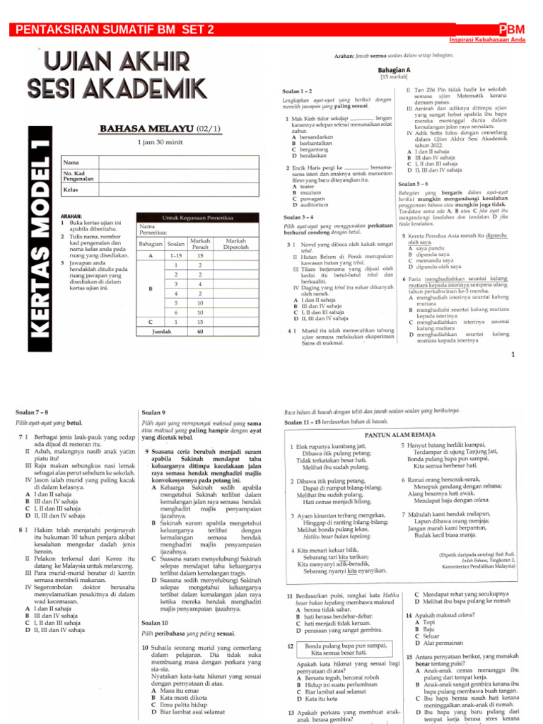 Pentaksiran Sumatif BM - Set 2 | PDF