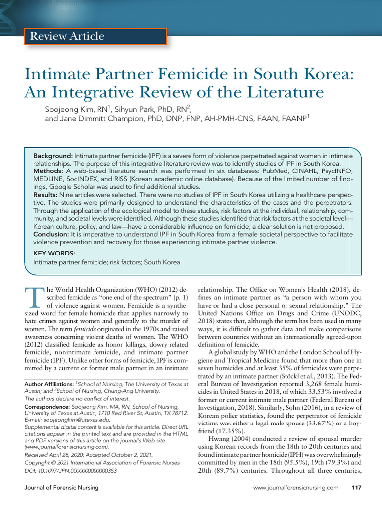 Intimate Partner Femicide in South Korea | PDF | Violence | Domestic Violence
