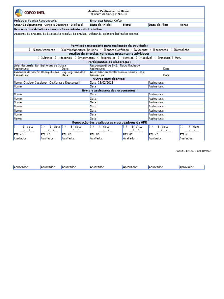 FORM.C.EHS.001.004 - #023 APR BIODIESEL - Descarte de Amostra de ...