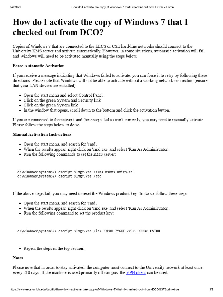 How do I activate the copy of Windows 7 that I checked out from DCO_ - Home | PDF | Windows 7 ...