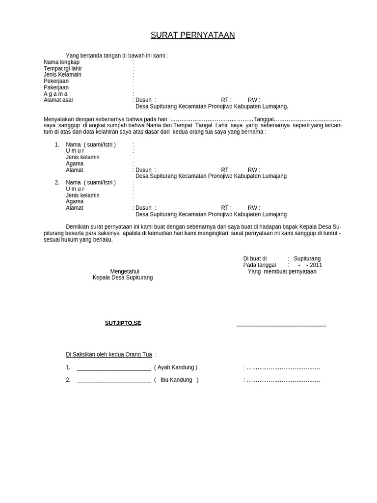 Surat Pernyataan Nama Dan TGL Lahir | PDF
