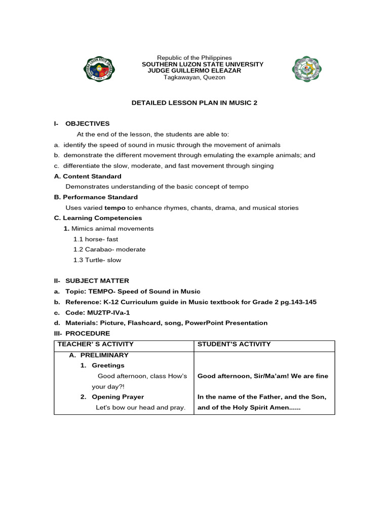 Detailed Lesson Plan in Music 2 | PDF | Lesson Plan | Learning