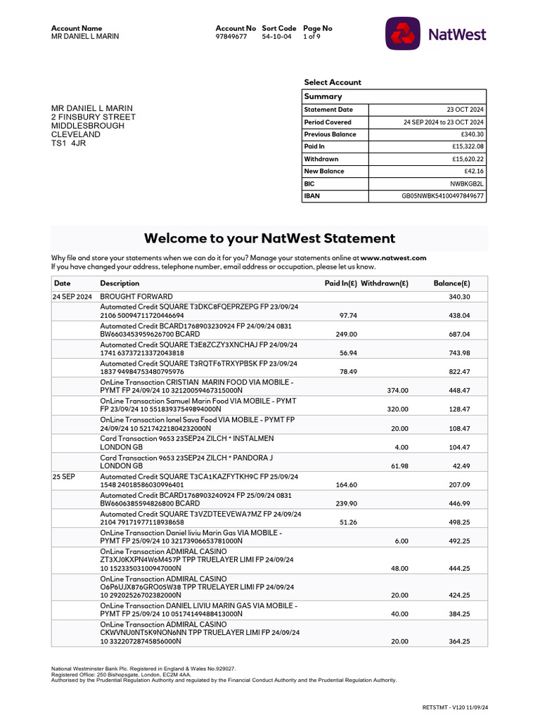 Statement 541004 97849677 23 Oct 2024 | PDF | Overdraft | Banking