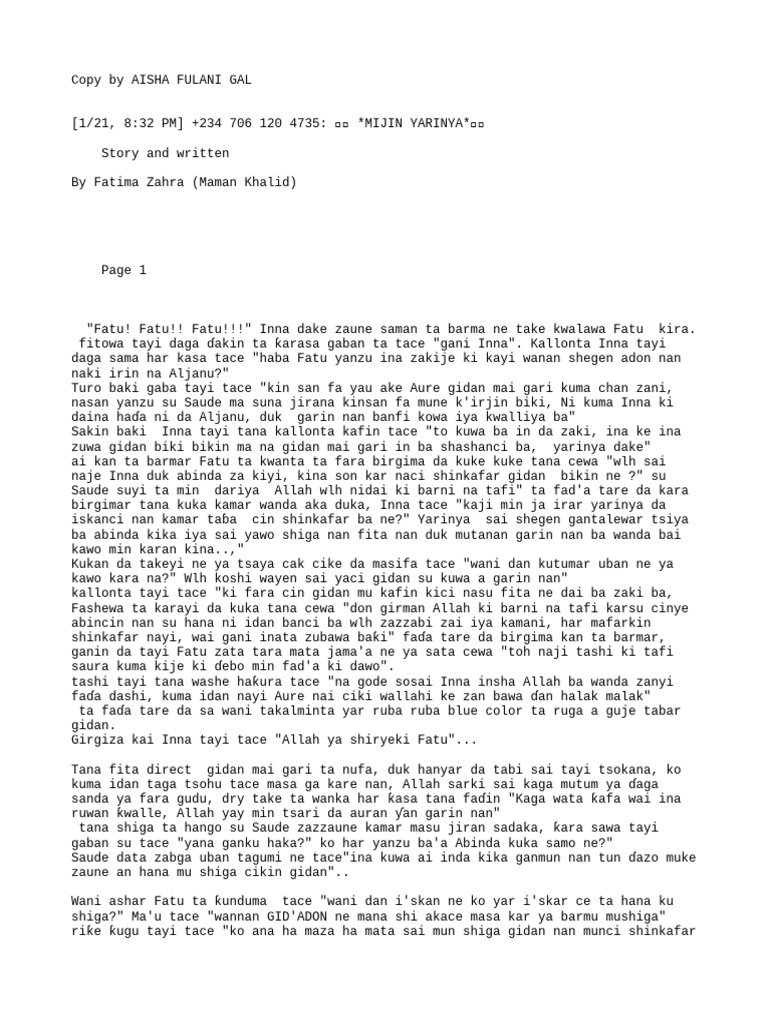 MIJIN YARINYAH - BY - FATIMA MR'S AHFAT - WPS Office-1 | PDF