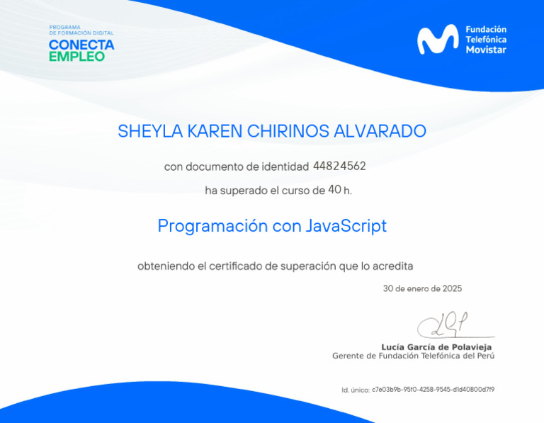 PROGRAMACION CON JAVASCRIPT - Certificado | PDF