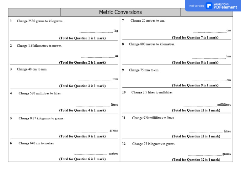 1 Metric Conversions Ws | PDF | Litre | International System Of Units