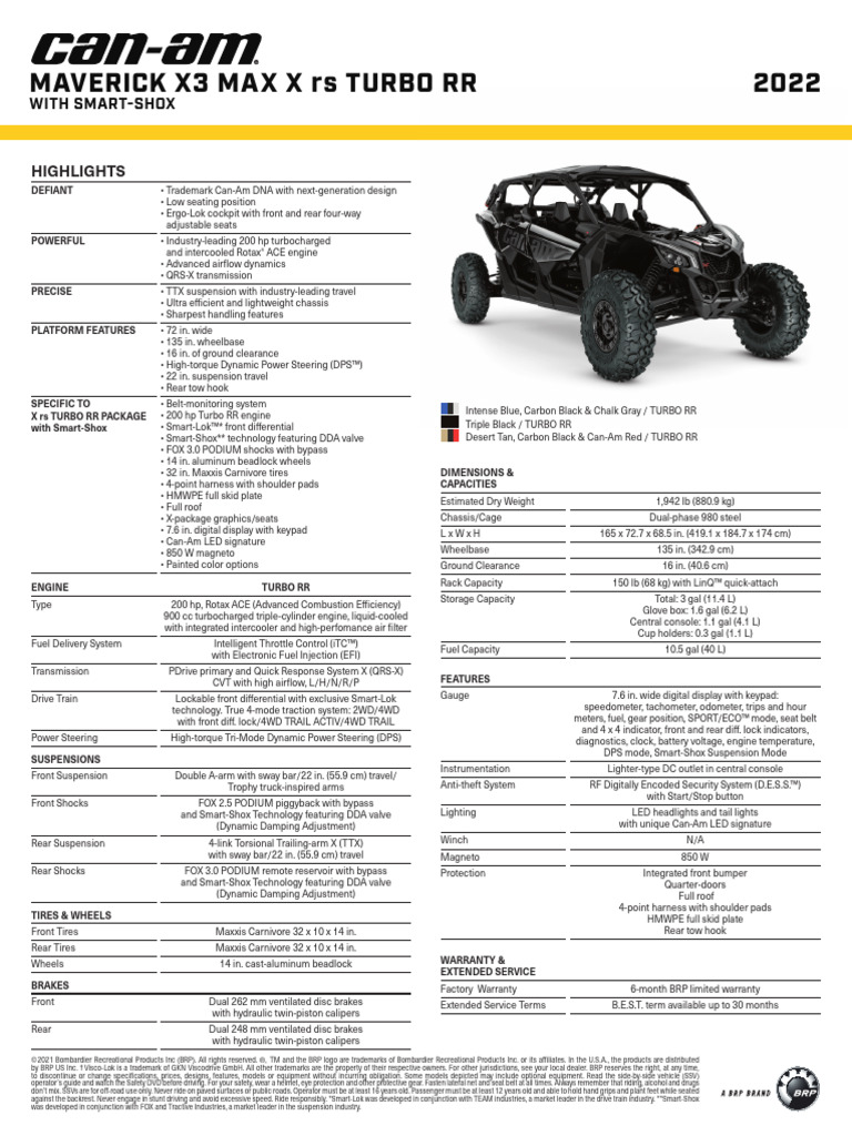 Orv My22 Spec Maverick x3 Max X Rs Turbo RR Ss Enna PDFX | PDF | Four ...