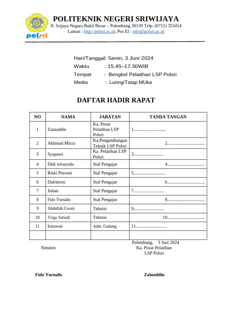 Daftar Hadir Rapat Guru | PDF