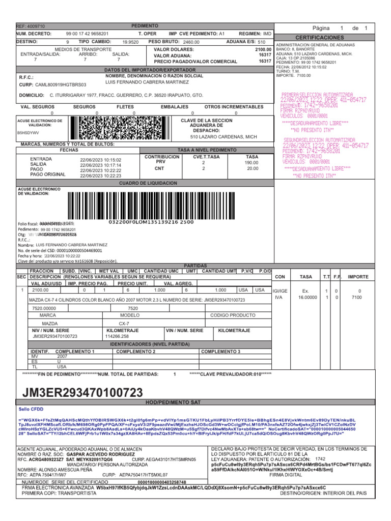 661104612-CX7-PEDIMENTO-1 (1) | PDF | El comercio internacional | Comercio