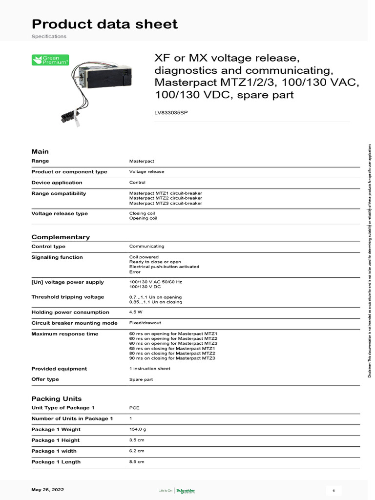 Masterpact MTZ Voltage Release Data Sheet | PDF | Power Supply ...