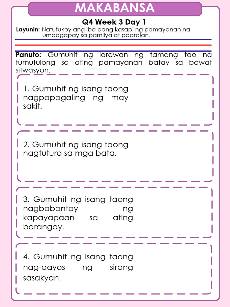 Q4 MAKABANSA WORKSHEET Week 3 | PDF