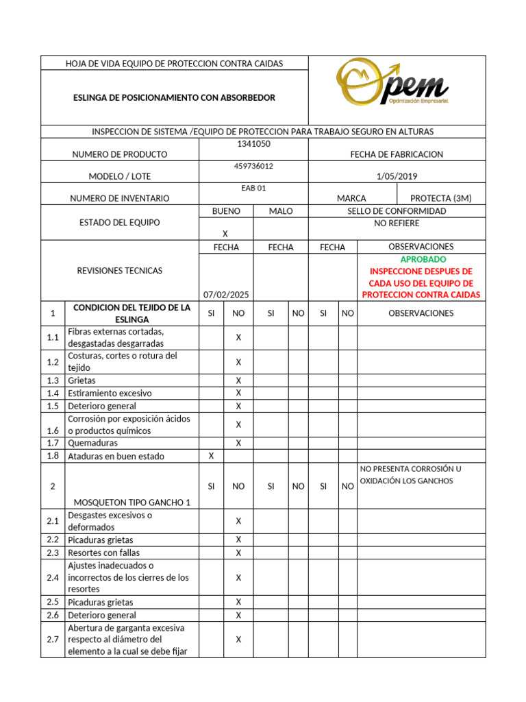 Eslinga de Posicionamiento Con Absorbedor. 2 | PDF | Materiales