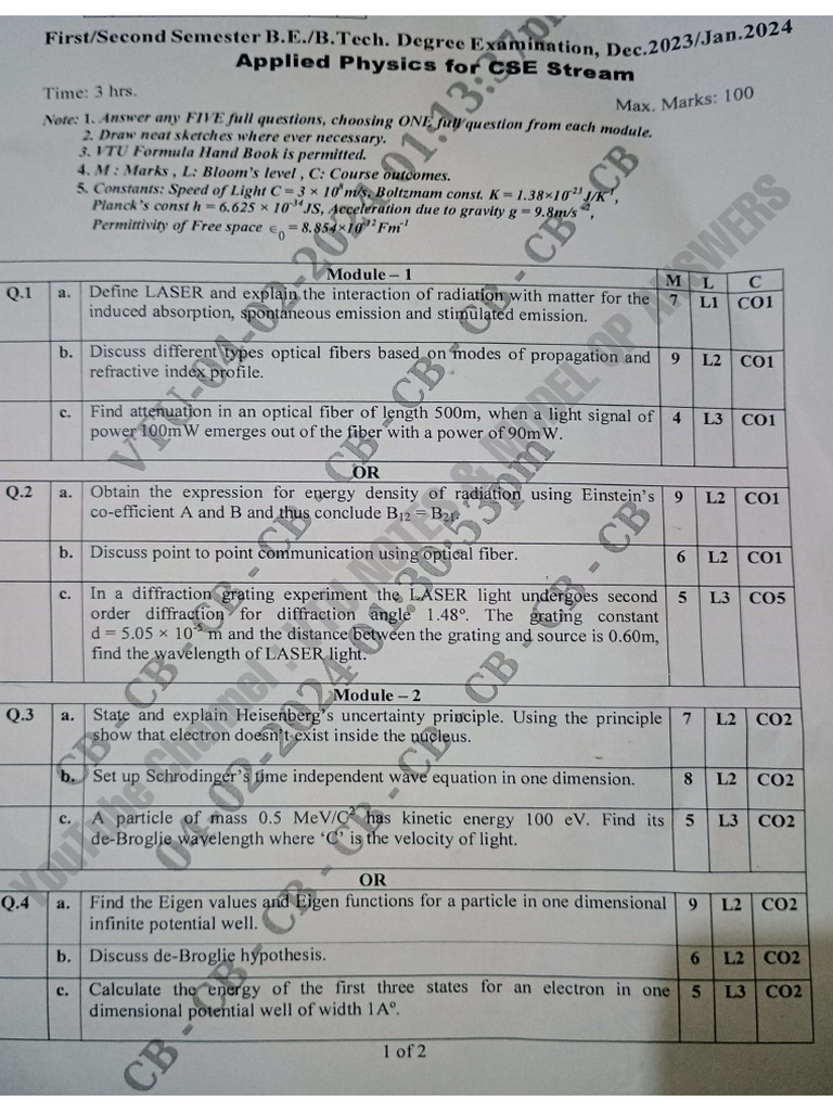 Physics (Bphys102-202) For Cse & Allied Branches Paper | PDF