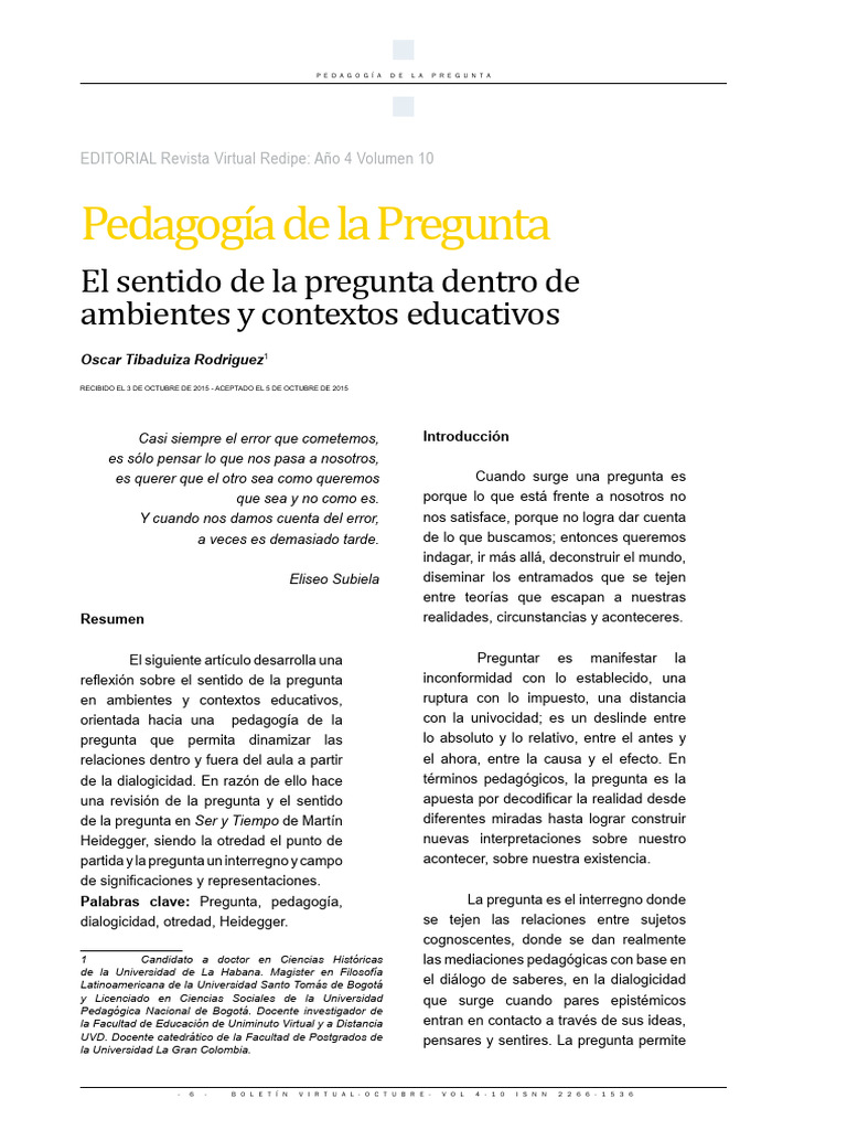 Pedagogía de La Pregunta | PDF | Martin Heidegger | Existencia