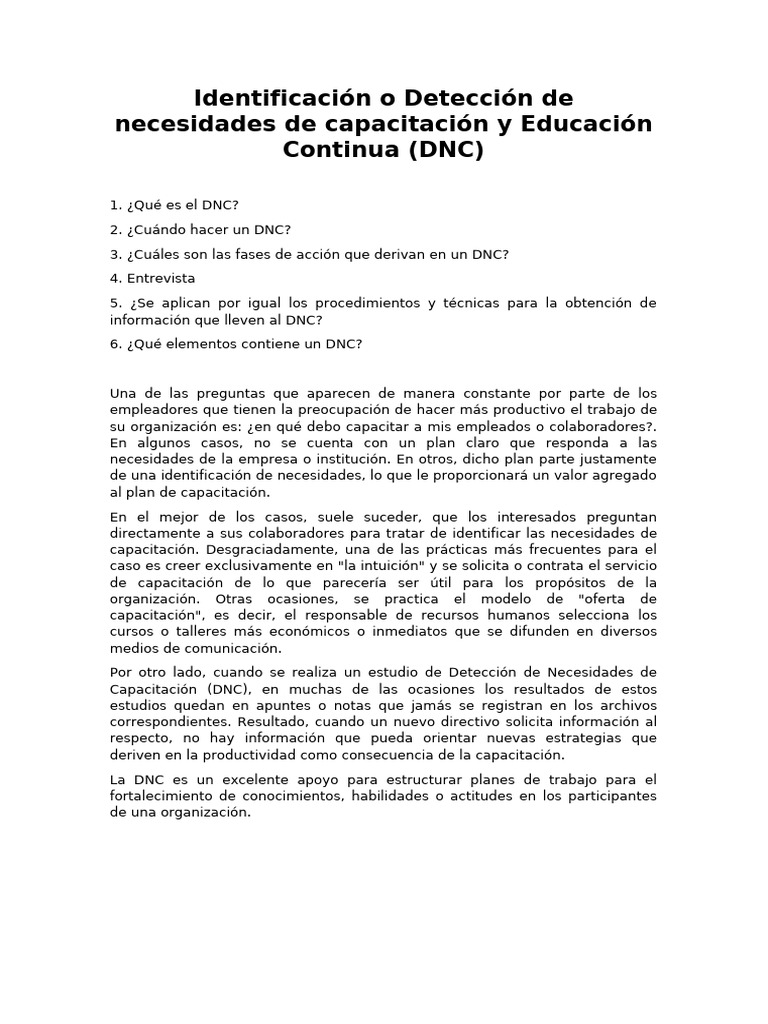 Identificación o Detección de Necesidades de Capacitación y Educación Continua (DNC) | PDF ...