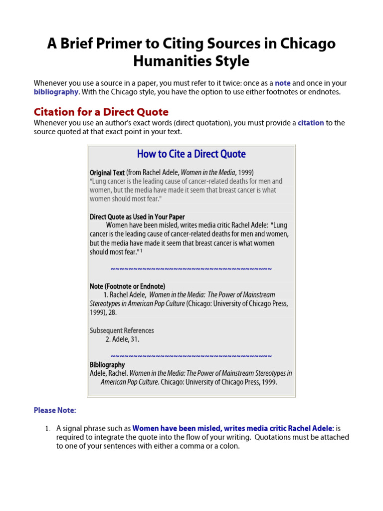 Brief Primer To Citing Sources in Chicago Humanities Style | PDF ...