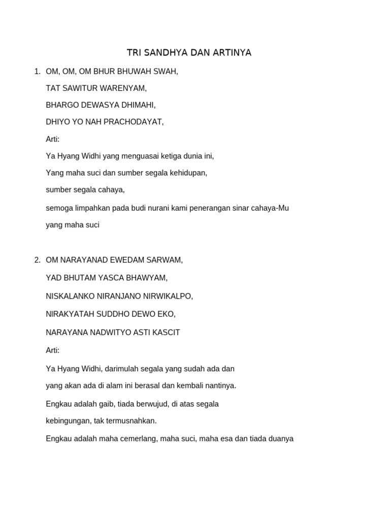 Arti dan Mantra Tri Sandhya | PDF