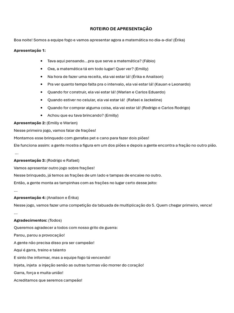 Roteiro de Apresentação | PDF
