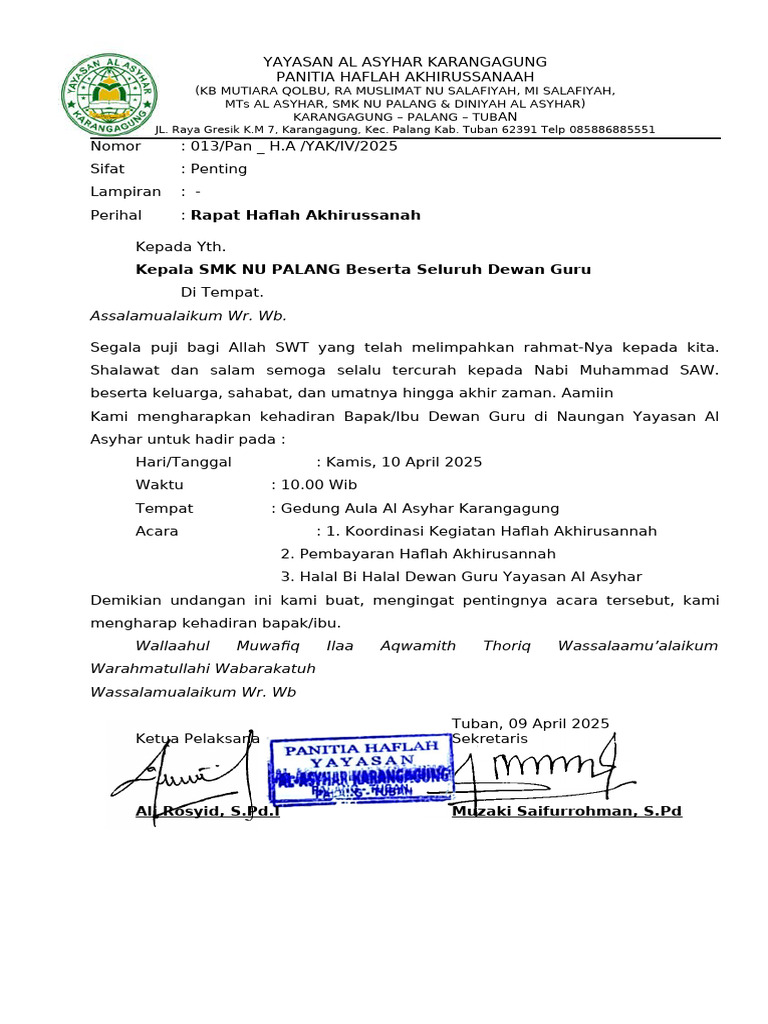 Undangan Rapat Haflah | PDF