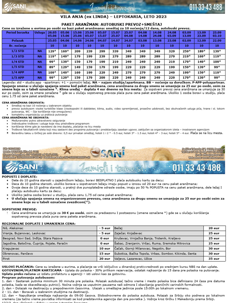 VILA ANJA Ex Linda LEPTOKARIJA PAKET ARANZMAN LETO 2023 | PDF
