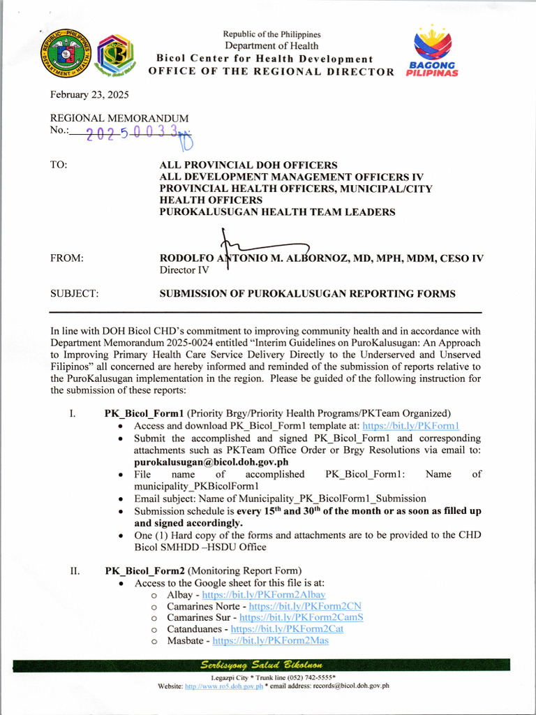 RM No. 2025 0033 PK Reporting Forms | PDF