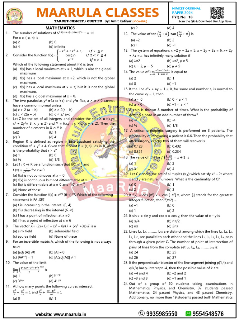 NIMCET 2024 With Solution | PDF | Integer (Computer Science) | Computer Architecture
