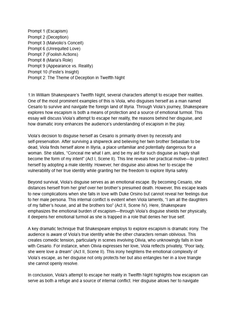 Sample Essays For Twelth Night | PDF | Twelfth Night