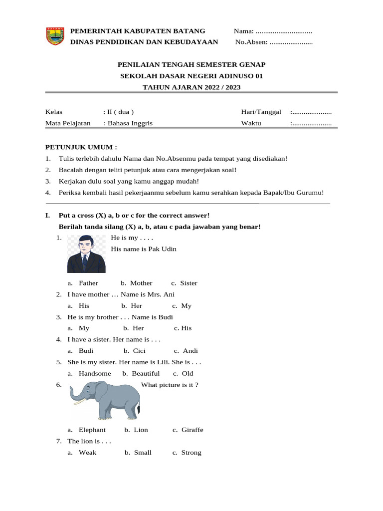 SOAL BAHASA INGGRIS KLS 2 | PDF | Zoology