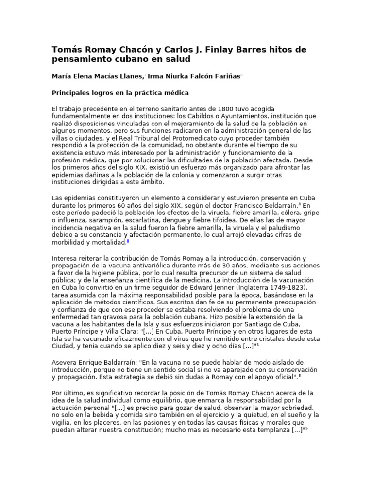 Tomas Romay y Carlos Fínlay | PDF | Cuba | Medicina