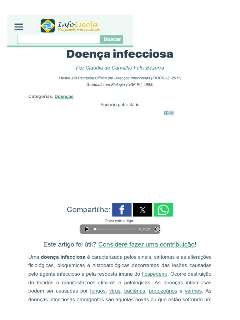 Doença Infecciosa - Conceito, Exemplos - InfoEsco | PDF | Infecção ...