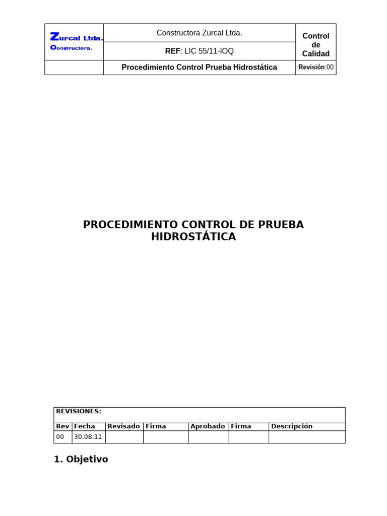 Procedimientos Control Prueba Hidrostatica | PDF | Ingeniería mecánica