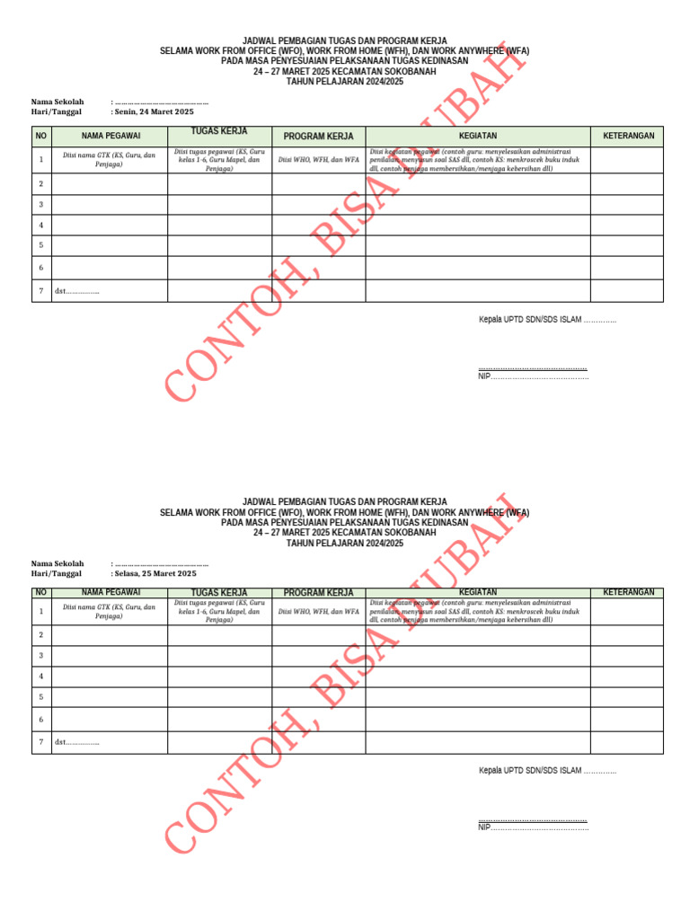 CONTOH JADWAL WFO, WFH, WFA | PDF